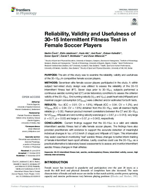 (PDF) Reliability, Validity and Usefulness of 30–15 Intermittent ...