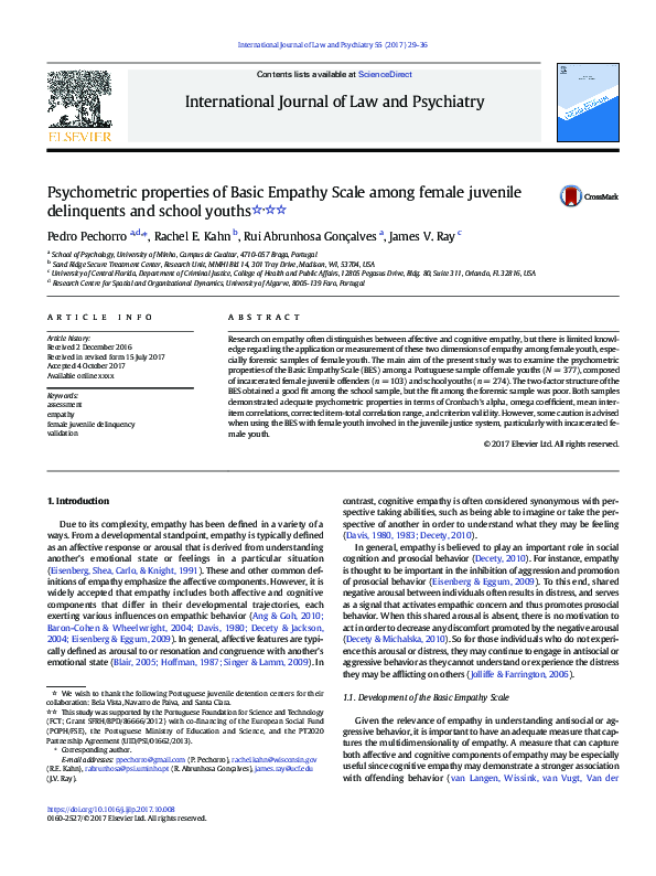 (PDF) Psychometric properties of Basic Empathy Scale among female ...