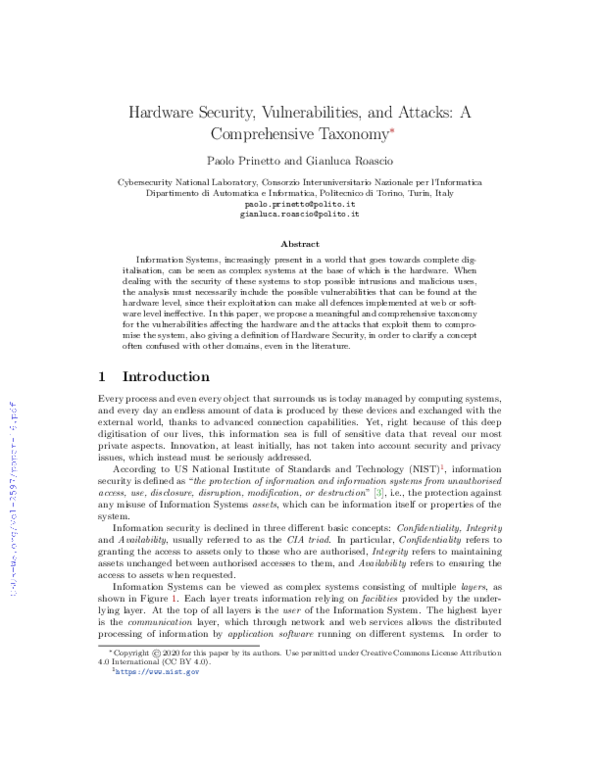 (PDF) Hardware Security, Vulnerabilities, and Attacks: A Comprehensive Taxonomy
