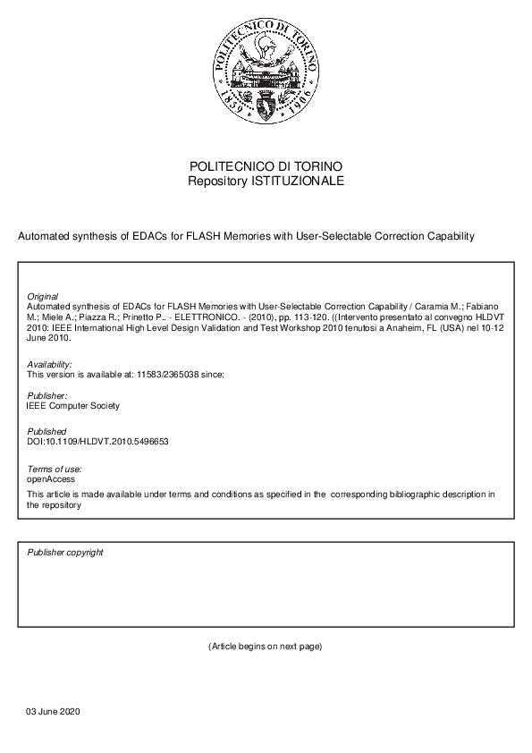 (PDF) Automated synthesis of EDACs for FLASH memories with user ...