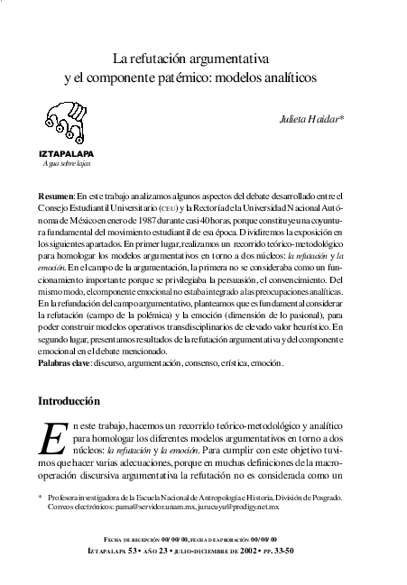 (PDF) La Refutación Argumentativa y el Componente Patémico: Modelos ...