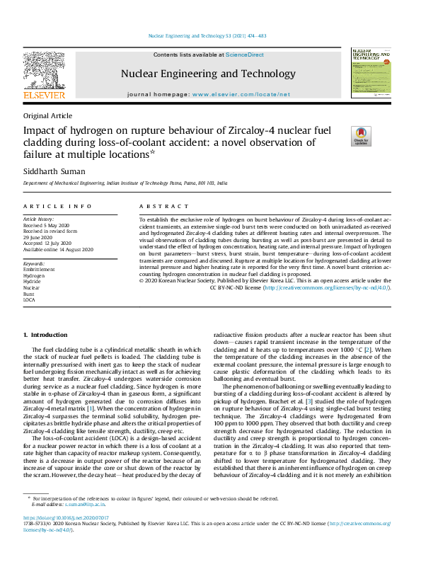 (PDF) Impact of hydrogen on rupture behaviour of Zircaloy-4 nuclear ...