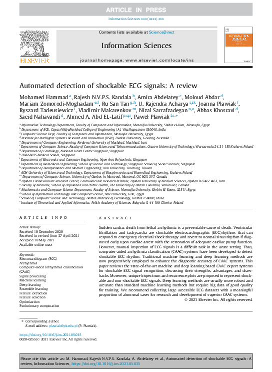 Pdf Automated Detection Of Shockable Ecg Signals A Review