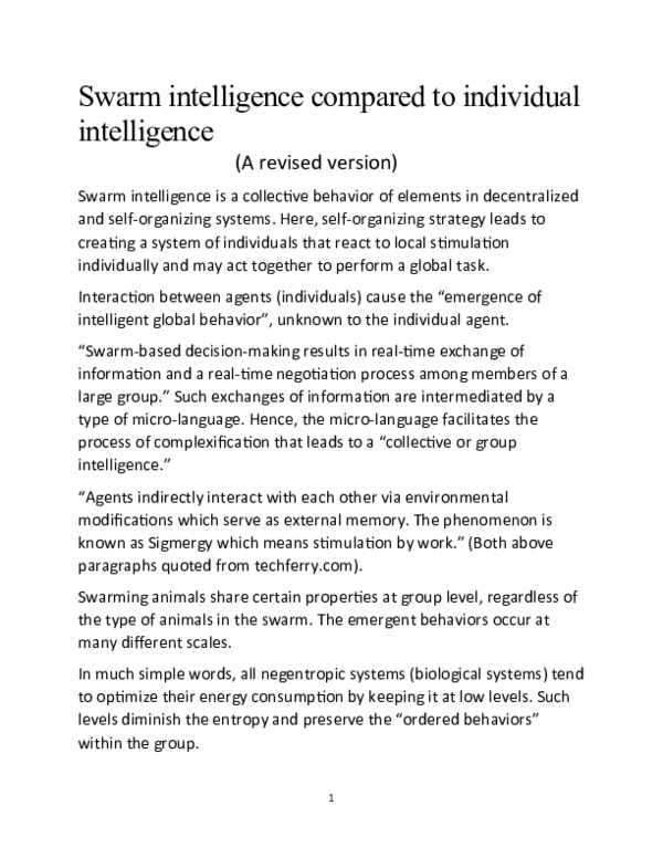 Doc Swarm Intelligence Compared To Individual Intelligence