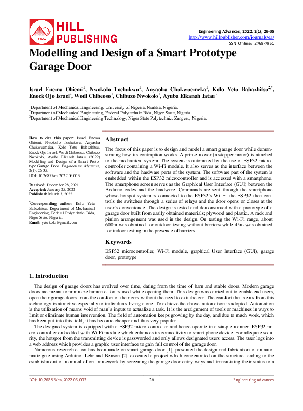(PDF) Modelling and Design of a Smart Prototype Garage Door