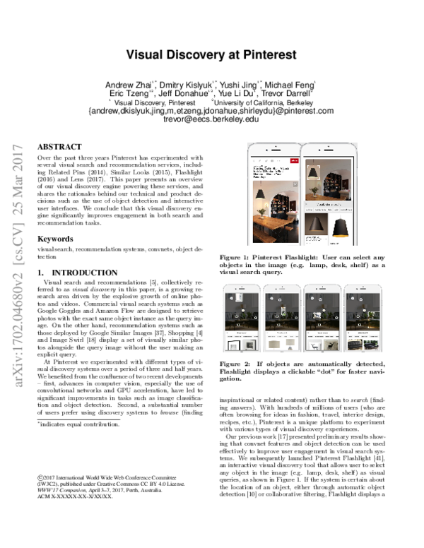 (PDF) Visual Discovery at Pinterest