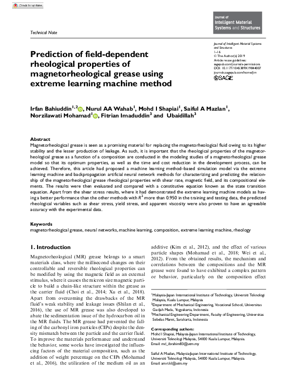 (PDF) Prediction of field-dependent rheological properties of magnetorheological grease using ...