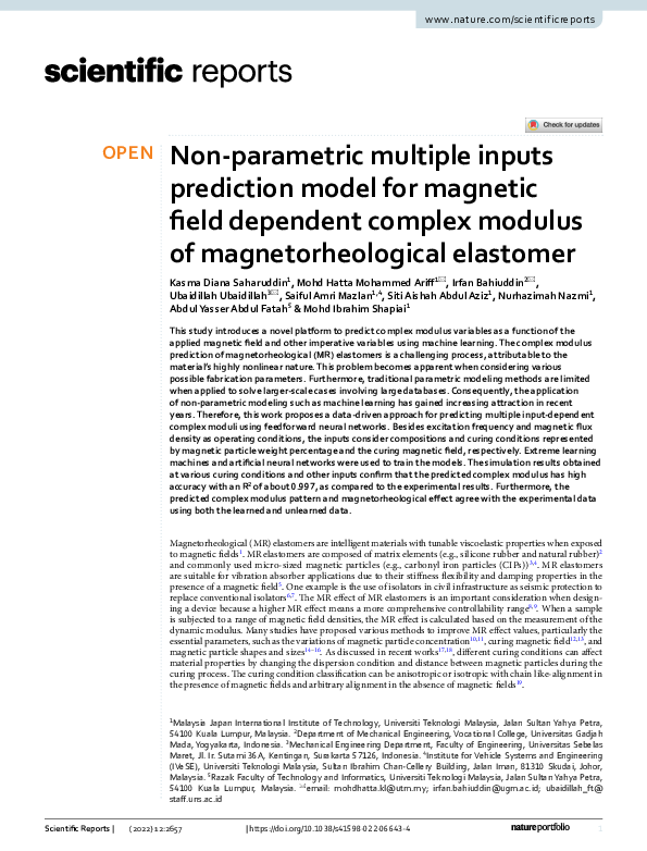 Pdf Non Parametric Multiple Inputs Prediction Model For Magnetic Field Dependent Complex