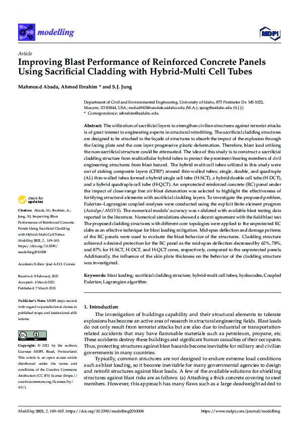 Pdf Improving Blast Performance Of Reinforced Concrete Panels Using Sacrificial Cladding With