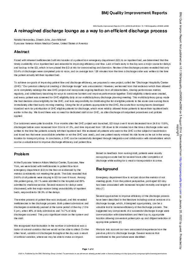 (PDF) A reimagined discharge lounge as a way to an efficient discharge ...