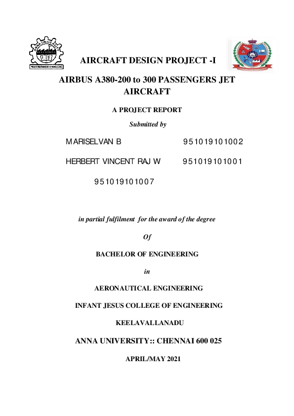 (PDF) AIRCRAFT DESIGN PROJECT -I AIRBUS A380-200 to 300 PASSENGERS JET ...