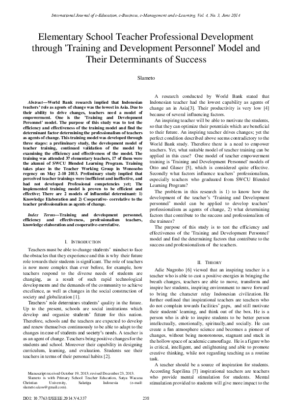 (PDF) Elementary School Teacher Professional Development through ...