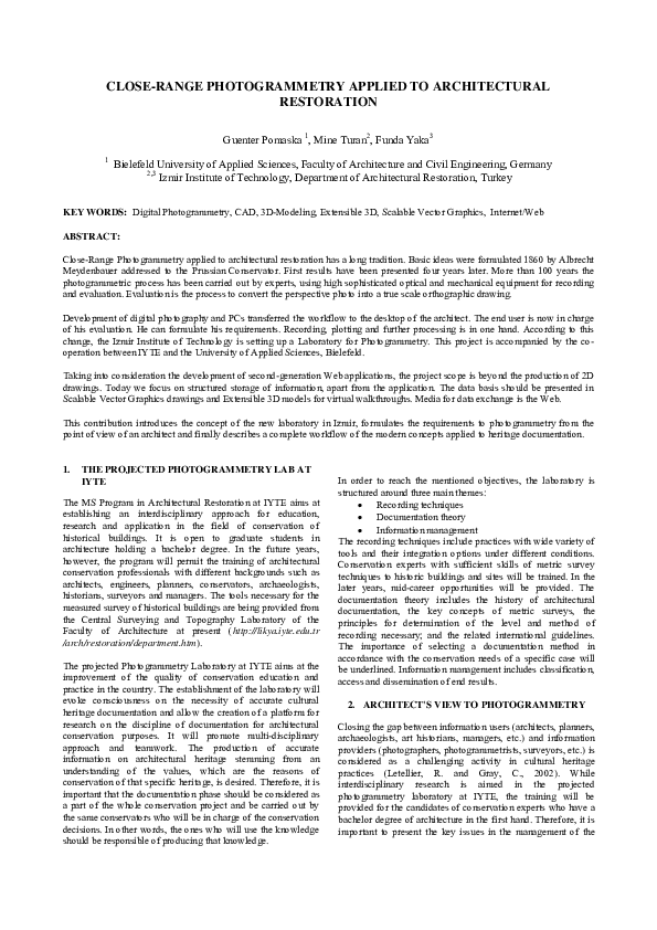 (PDF) Close-Range photogrammetry applied to architectural restoration