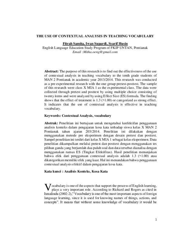 (PDF) The Use of Contextual Analysis in Teaching Vocabulary