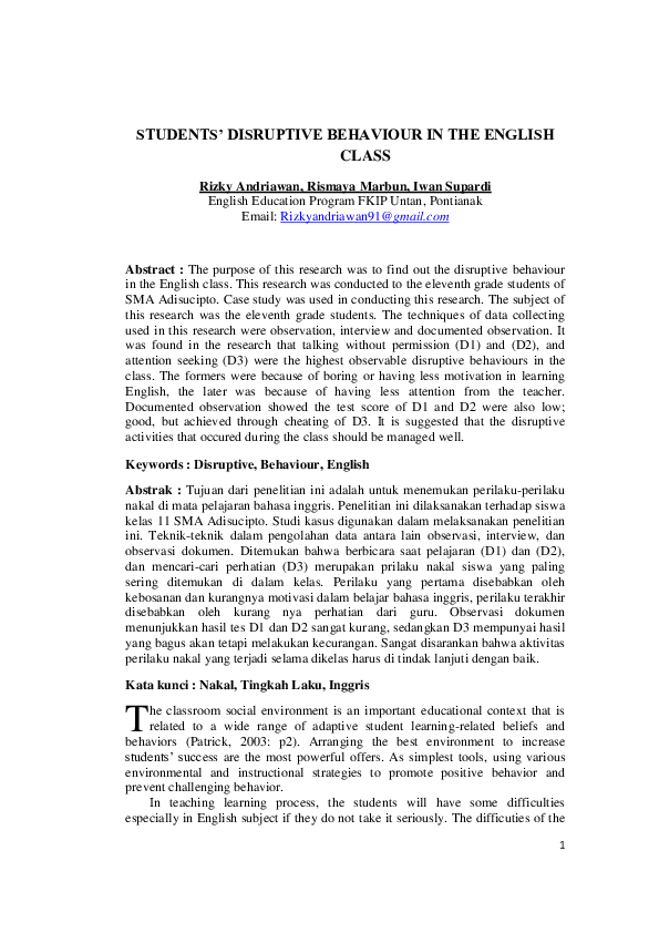 (PDF) Students' Disruptive Behaviour in the English Class
