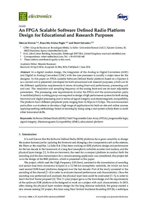 Pdf An Fpga Scalable Software Defined Radio Platform Design For