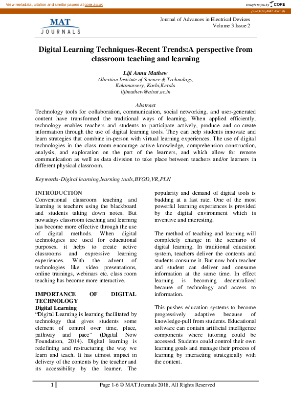 (PDF) Digital Learning Techniques-Recent Trends:A perspective from ...