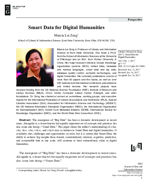 (PDF) Smart Data for Digital Humanities