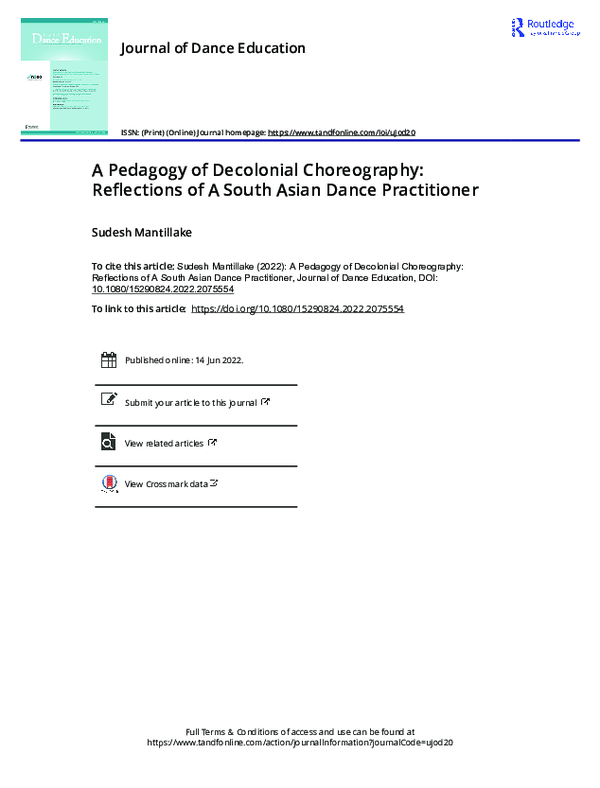 (PDF) A Pedagogy of Decolonial Choreography: Reflections of A South ...