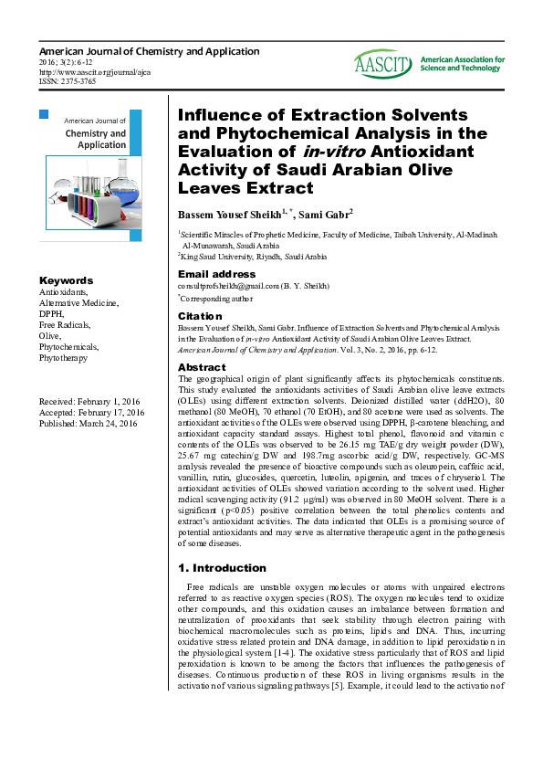 (PDF) Influence of Extraction Solvents and Phytochemical Analysis in the Evaluation of in-vitro ...