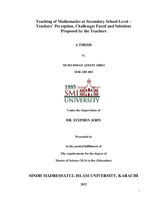 (PDF) Teaching of Mathematics at Secondary School Level – Teachers ...