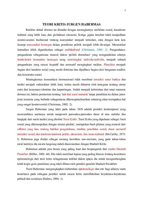 (DOC) TEORI KRITIS JURGEN HABERMAS