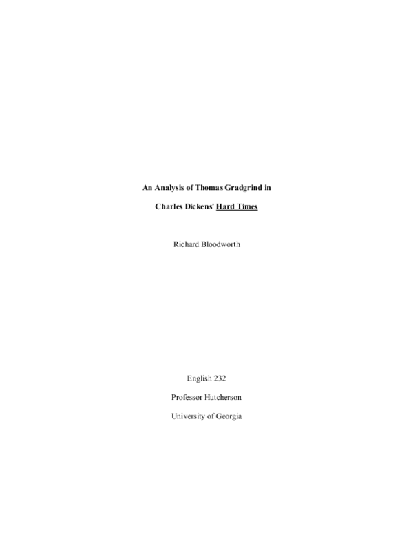 (PDF) An Analysis of Thomas Gradgrind in Charles Dickens' Hard Times