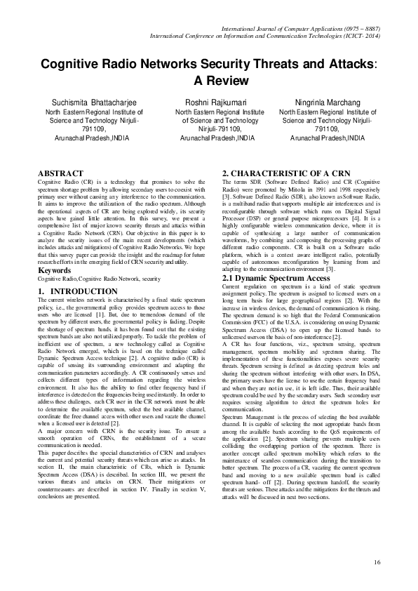 (PDF) Cognitive Radio Networks Security Threats and Attacks: A Review