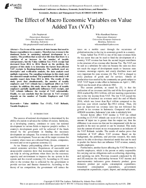 (PDF) The Effect of Macro Economic Variables on Value Added Tax (VAT)