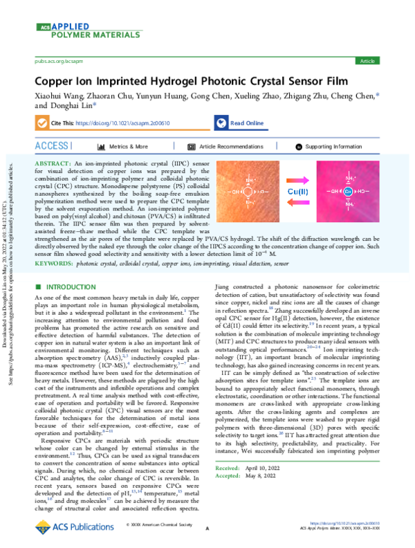 (PDF) Copper Ion Imprinted Hydrogel Photonic Crystal Sensor Film ... (PDF) Copper Ion Imprinted Hydrogel Photonic Crystal Sensor Film ...