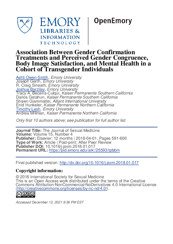 (PDF) Association Between Gender Confirmation Treatments and Perceived ...