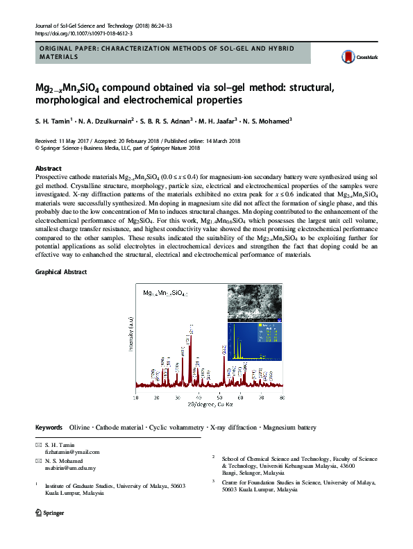 (PDF) Mg2−xMn x SiO4 compound obtained via sol–gel method: structural ...