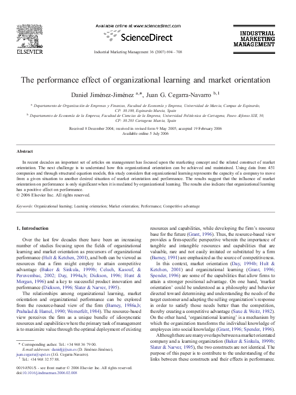 (PDF) The performance effect of organizational learning and market ...