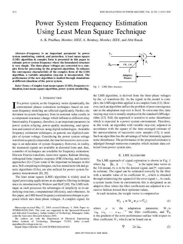 (PDF) Power System Frequency Estimation Using Least Mean Square Technique