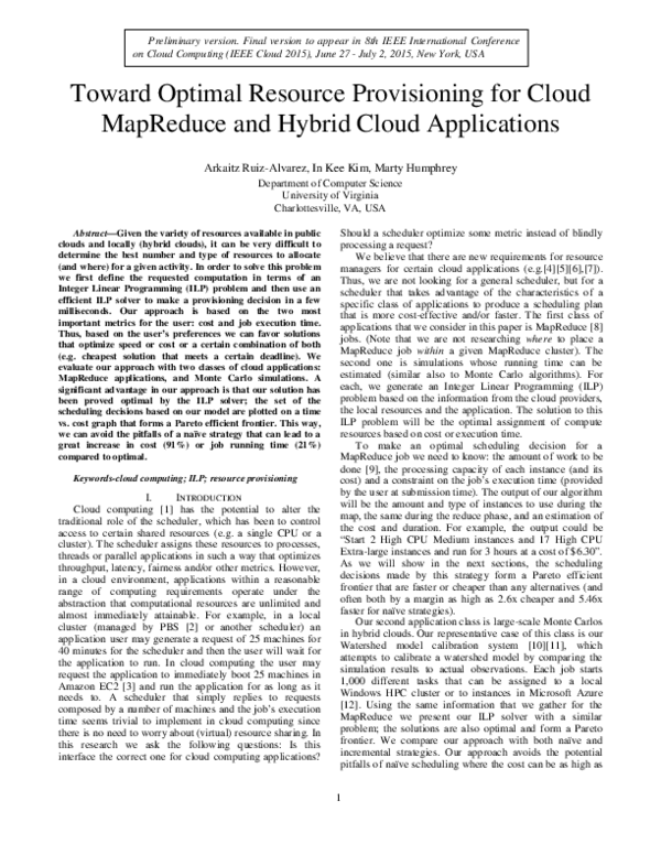 (PDF) Toward Optimal Resource Provisioning for Cloud MapReduce and ...
