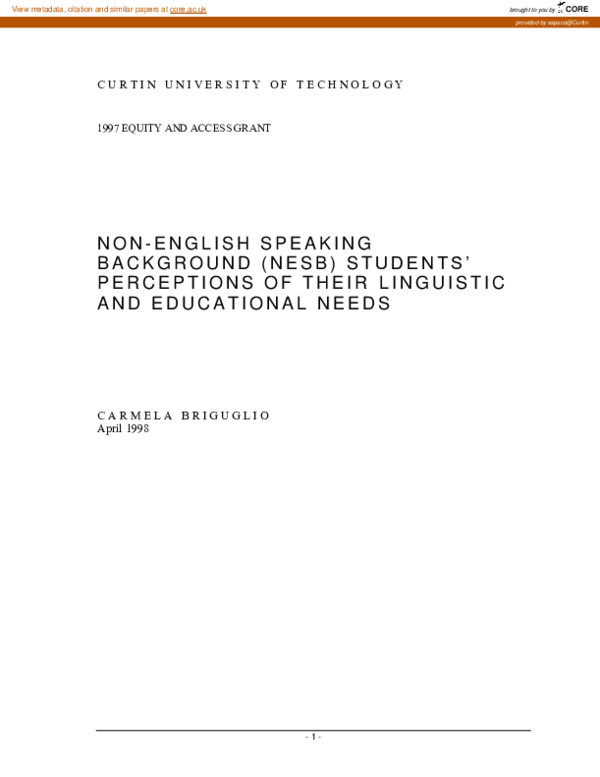 (PDF) Non-English Speaking Background (NESB) Students' Perceptions of ...