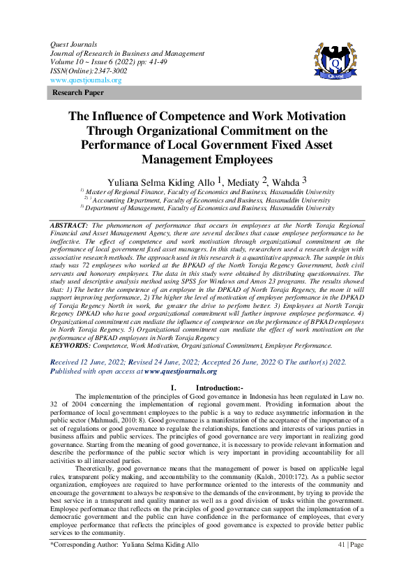 (PDF) The Influence of Competence and Work Motivation Through ...