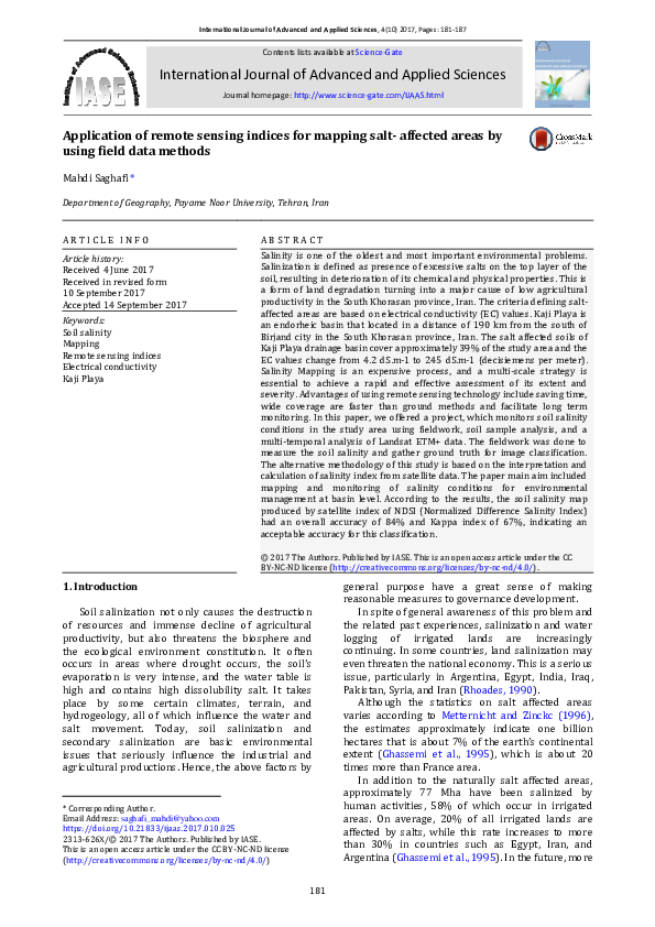 (PDF) Application of remote sensing indices for mapping salt- affected ...