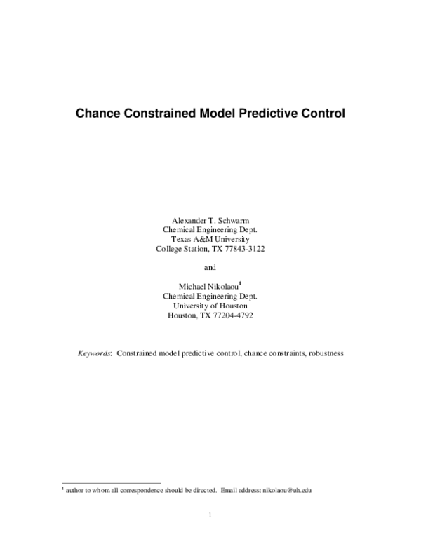 (PDF) Chance-constrained model predictive control (PDF) Chance-constrained model predictive control