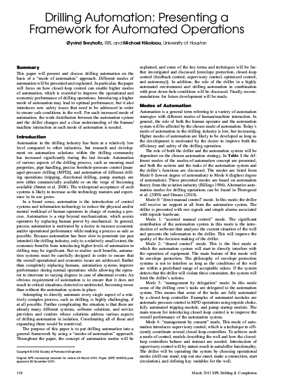 (PDF) Drilling Automation: Presenting a Framework for Automated Operations