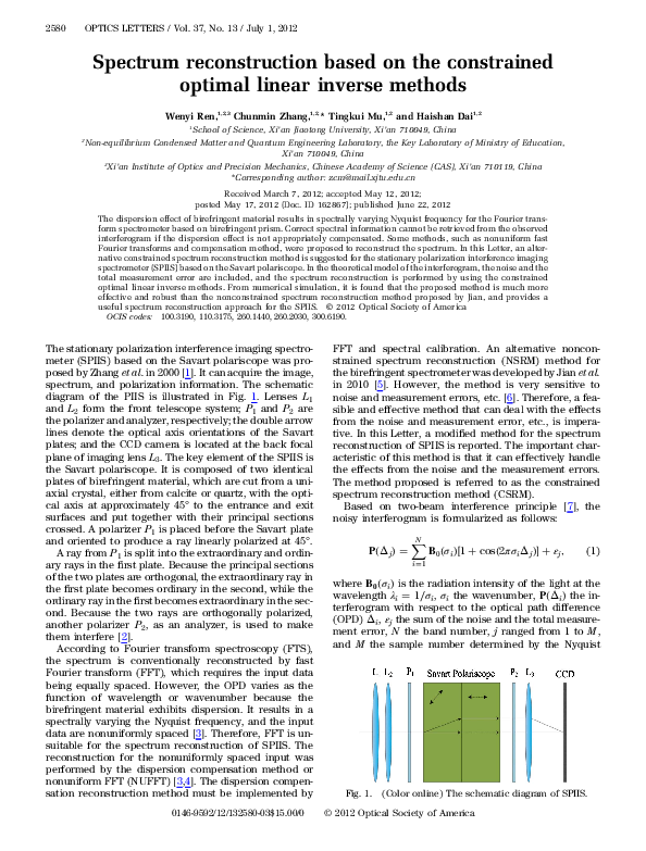 Pdf Spectrum Reconstruction Based On The Constrained Optimal Linear Inverse Methods