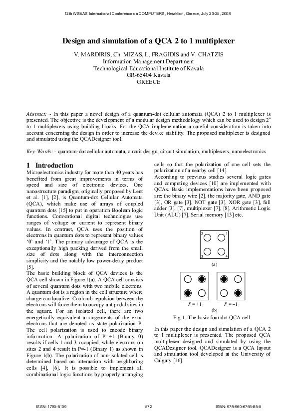 (PDF) Design and simulation of a QCA 2 to 1 multiplexer