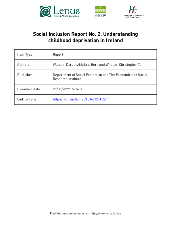 (PDF) Social Inclusion Report No. 2: Understanding childhood ...