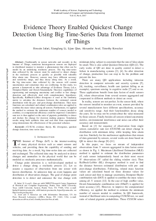(PDF) Evidence Theory Enabled Quickest Change Detection Using Big Time-Series Data From Internet ...