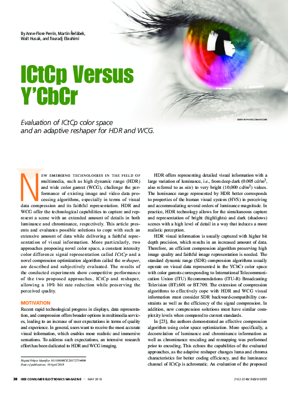 (PDF) ICtCp Versus Y'CbCr: Evaluation of ICtCp Color Space and an ...