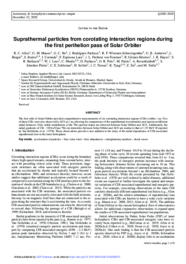(PDF) Suprathermal particles from corotating interaction regions during ...