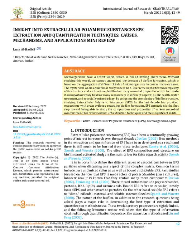 (PDF) Insight Into Extracellular Polymeric Substances Eps Extraction and Quantification ...