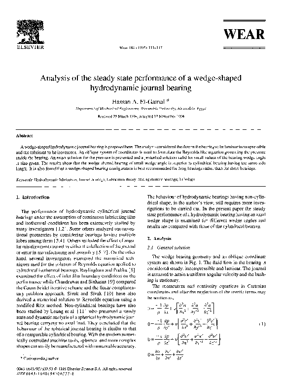 (PDF) Analysis of the steady state performance of a wedge-shaped ...