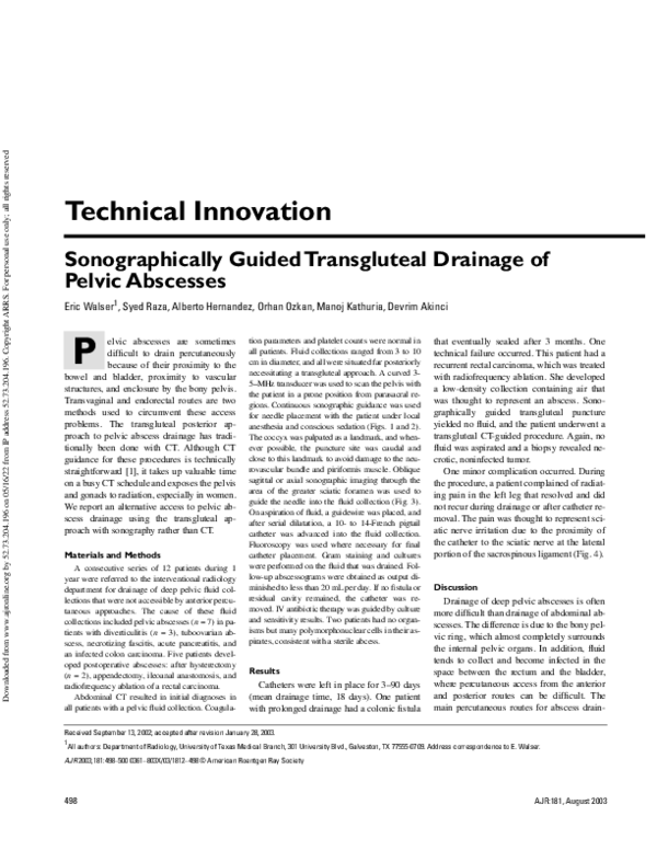 (PDF) Sonographically Guided Transgluteal Drainage of Pelvic Abscesses