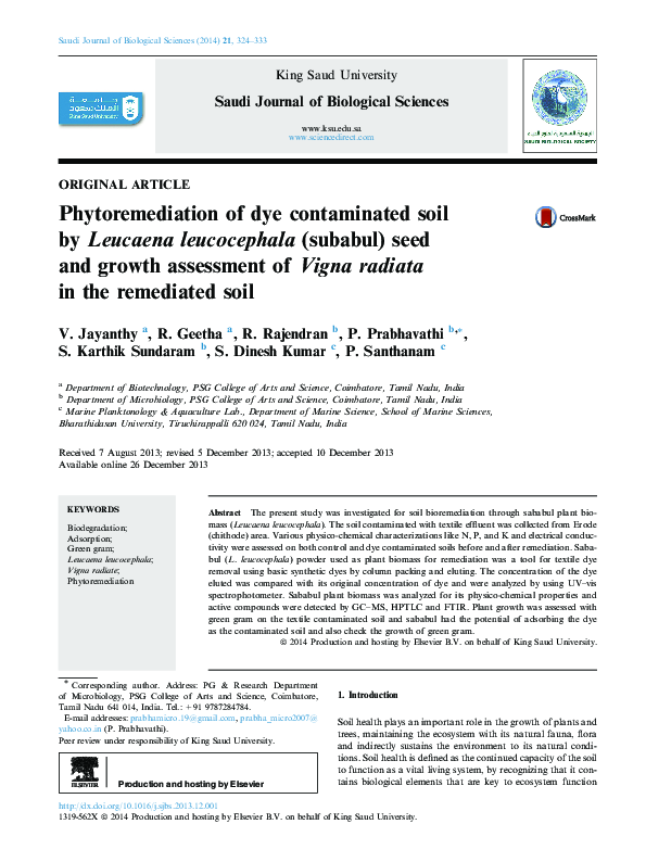 (PDF) Phytoremediation of dye contaminated soil by Leucaena ...
